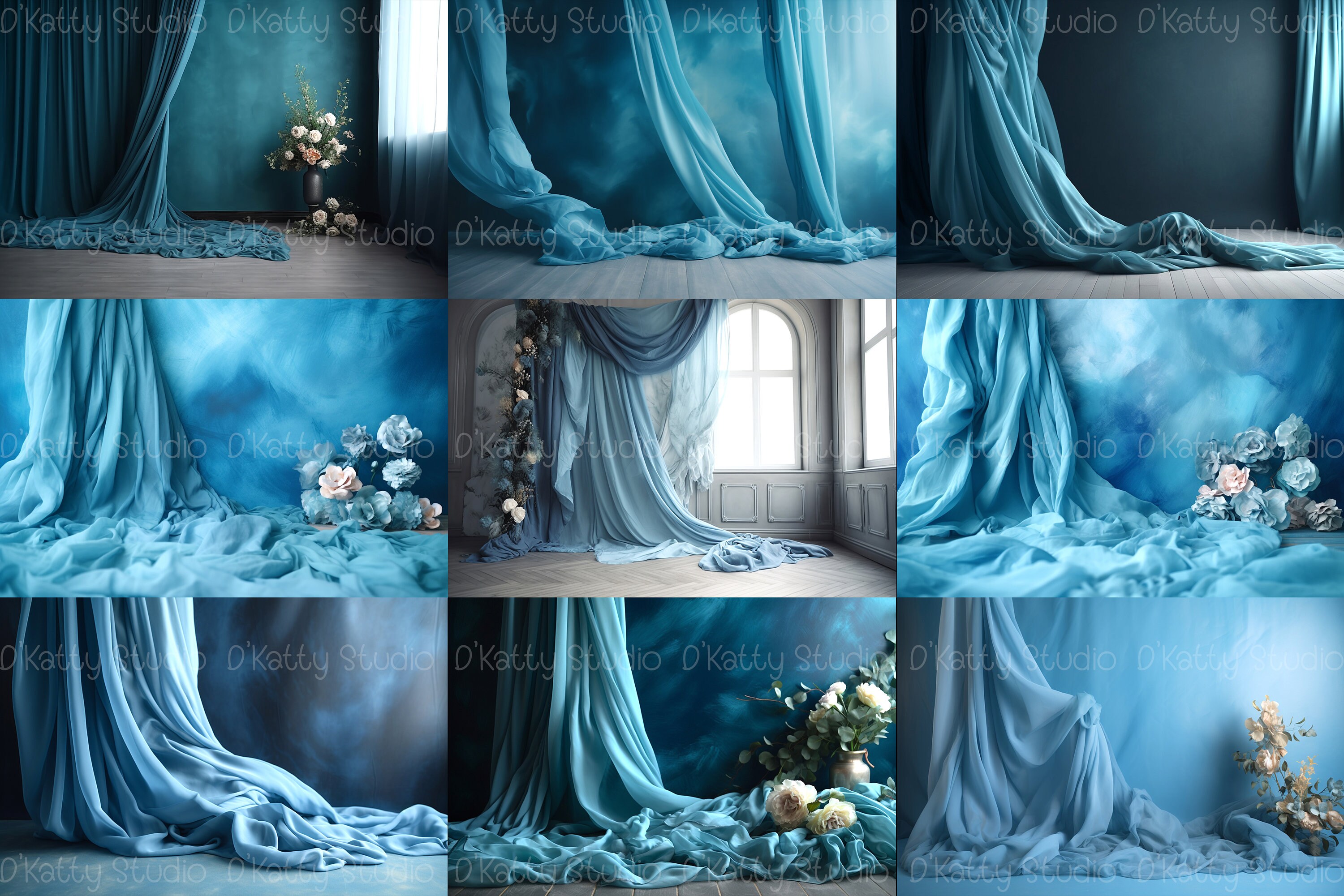 Blue Fabric Backdrop Photography Maternity Digital Backdrop Flowy ...