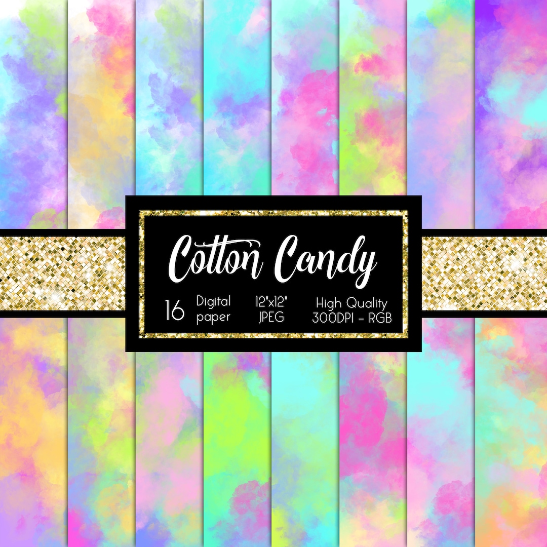 Pastel Cotton Candy Digital Paper, Rainbow Cloud Seamless Texture ...
