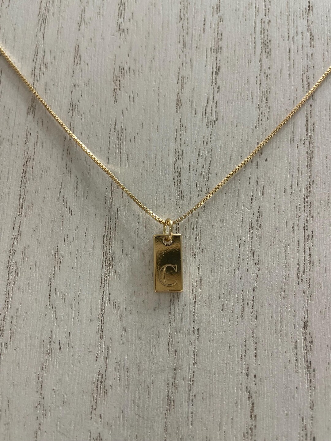 C Initial Necklace, 14K Yellow Gold Over Copper, Box Chain, Dainty ...