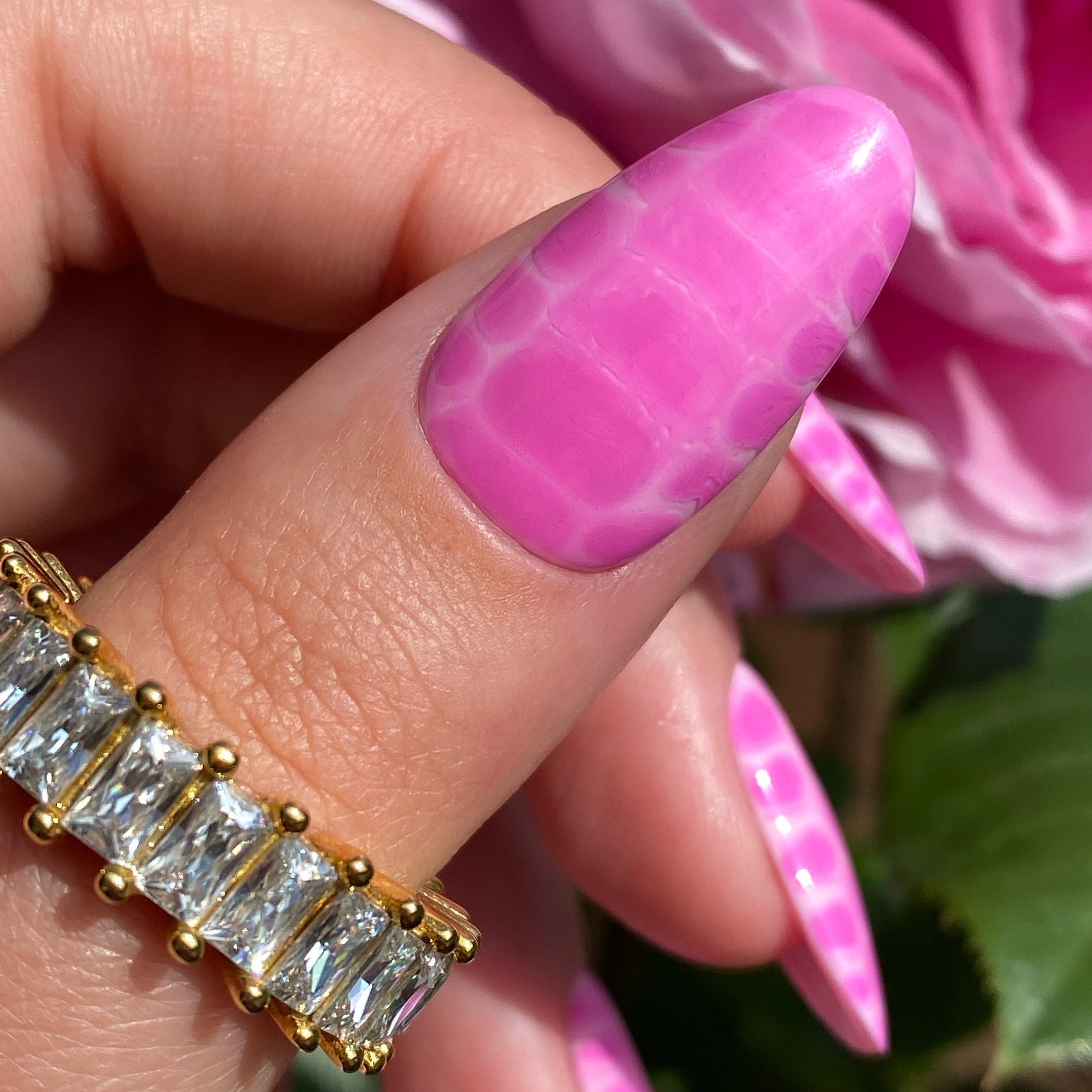 Pink Crocodile Snake Skin Press on Nails, Custom, Luxury, Reusable and ...