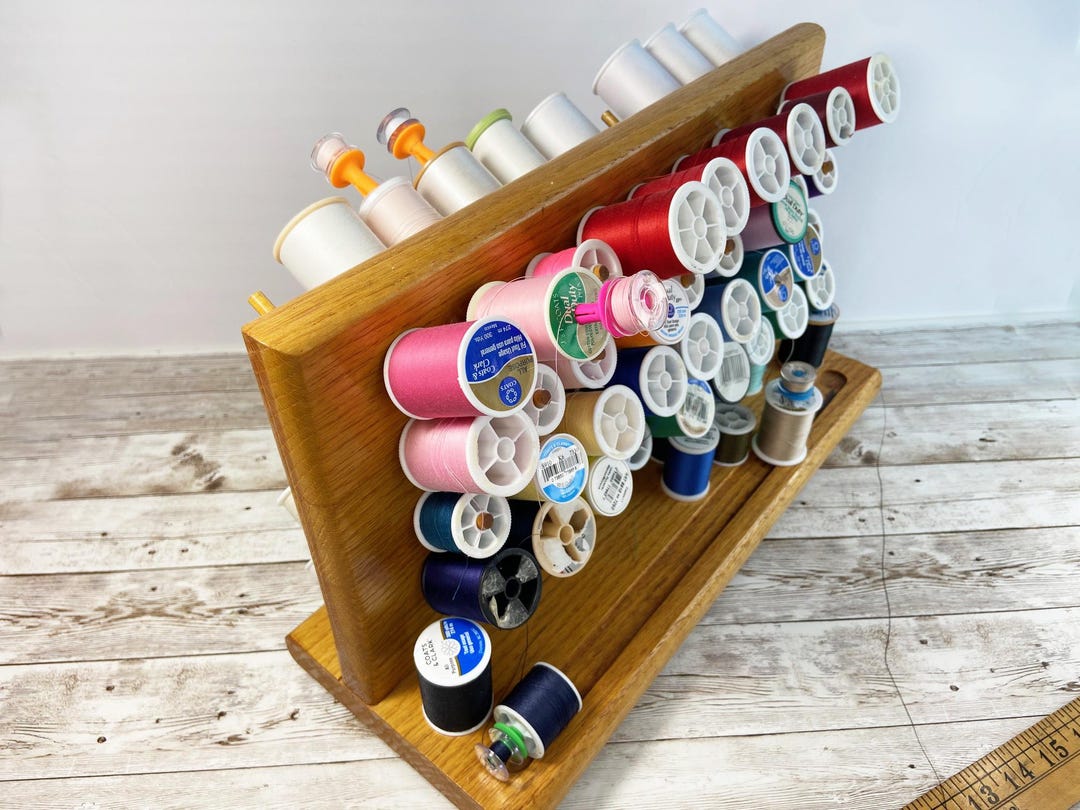 Vintage Oak Thread Spool Holder | Free Standing | Double Sided | Holds ...