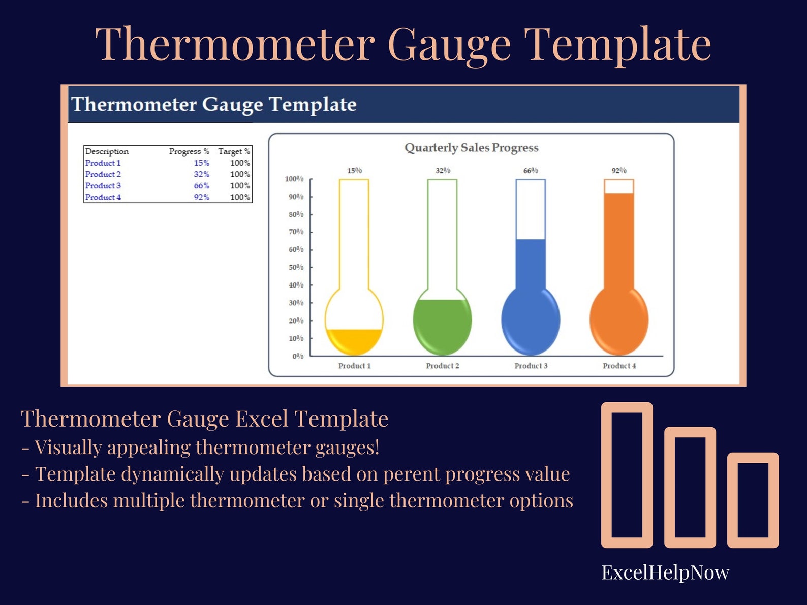 Thermometer Gauge Excel Template - Etsy