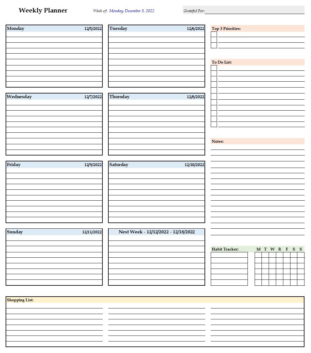 Simple Printable Weekly Planning Template - Etsy