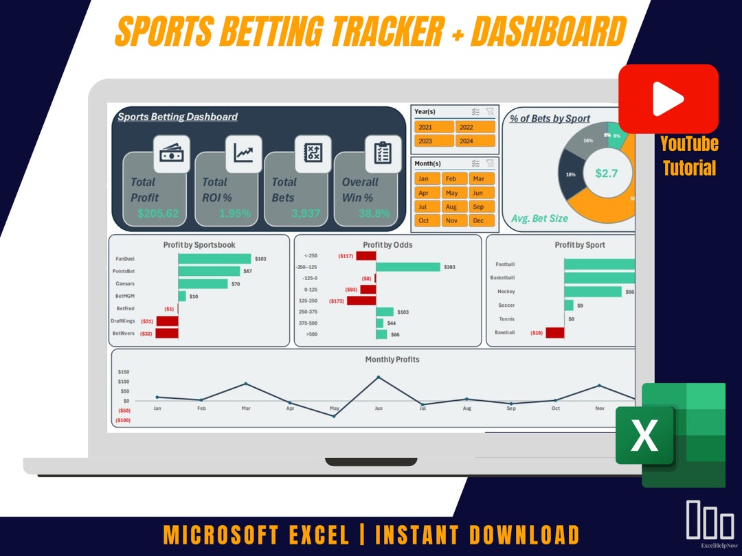 Sports Betting Tracker With Dynamic Interactive Excel - Etsy