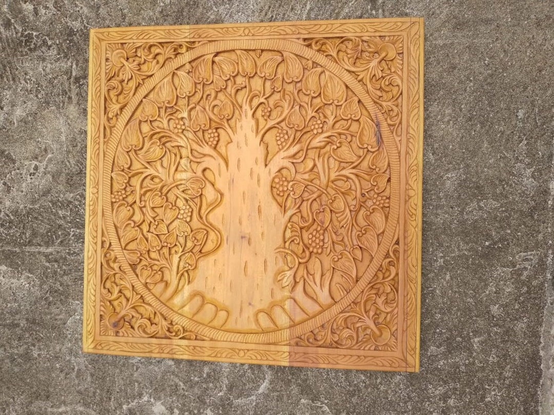 Handcrafted Tree of Life Carving Intricate Wood Artwork Nature-inspired ...