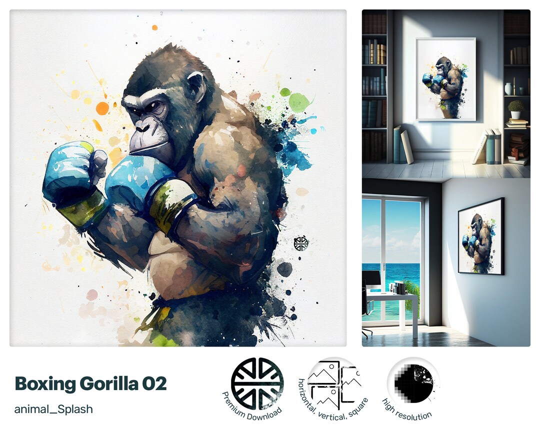 Pugilist Ape Watercolor Digital Download Boxing Gorilla Art Sports and ...