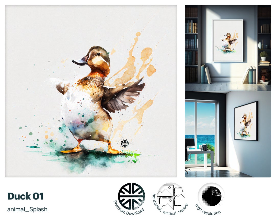 Joyful Duck Dance | Watercolor Splash Art | Instant Digital Download ...