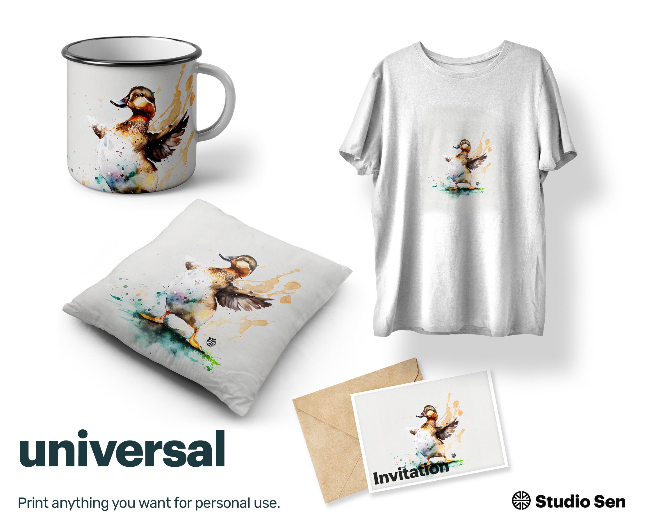 Joyful Duck Dance Watercolor Splash Art Instant Digital Download for ...