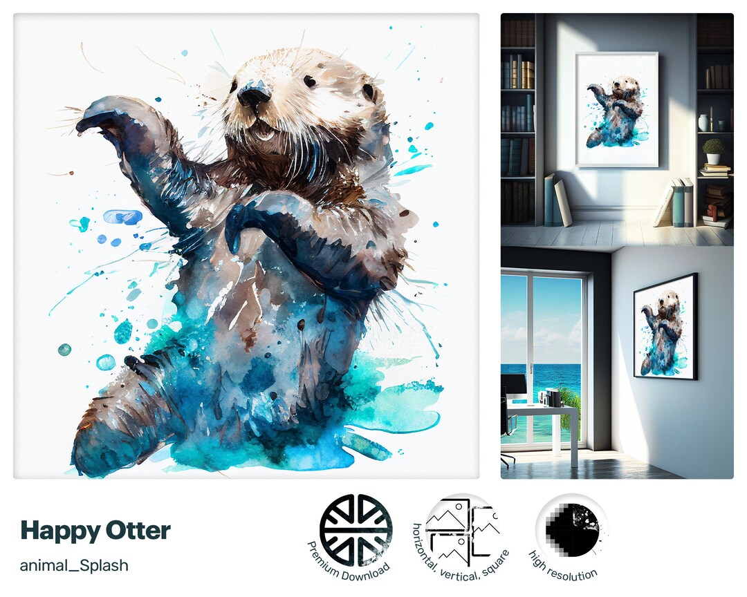 Smiling Zany Happy Otter, Sumptuous Cozy Poster, Modern Xenial Hypnotic ...