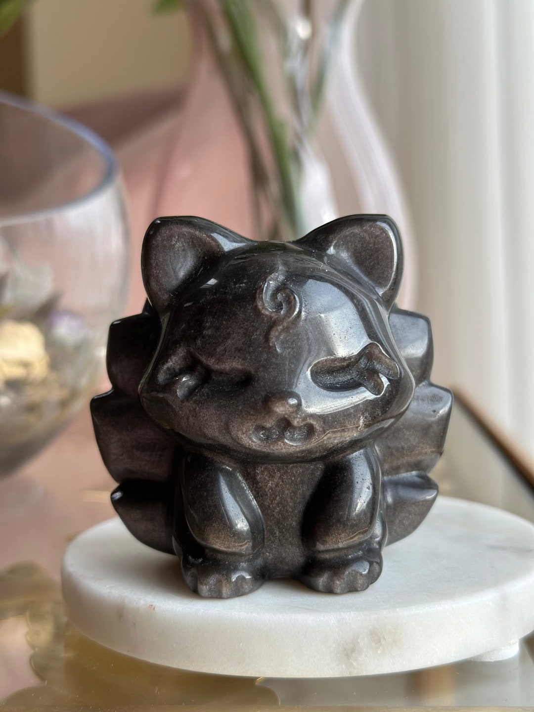 Adorable Nine-tail Fox Silver Sheen Obsidian Carving - Etsy