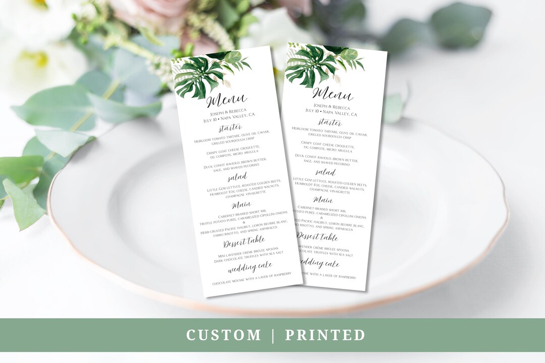 PRINTED Wedding Menu Cards, Custom Printed Menus, Tropical Dinner Menus ...