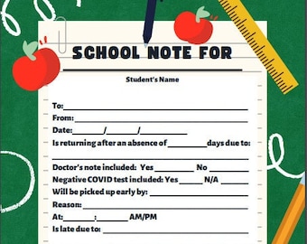 Early Dismissal School Excuse Note From Parents - Etsy