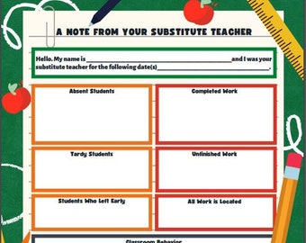 Substitute Teacher Binder, Substitute Teacher Printables, Substitute ...