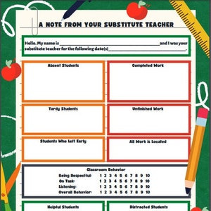 Substitute Teacher Note - Etsy