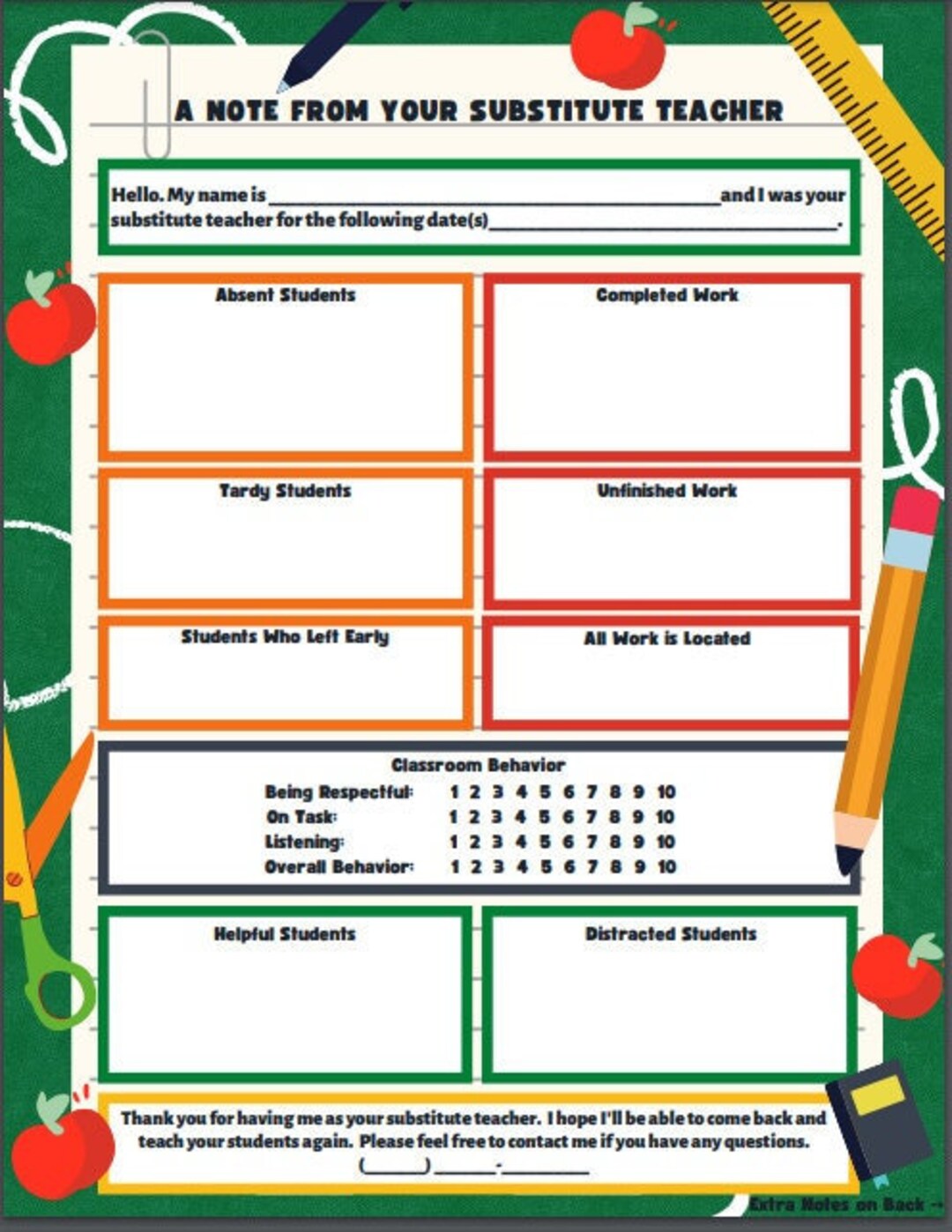 Substitute Teacher Note - Etsy