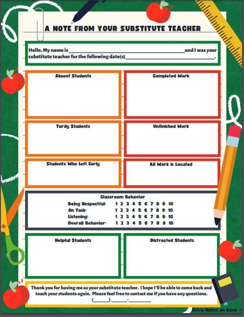 Substitute Teacher Note - Etsy