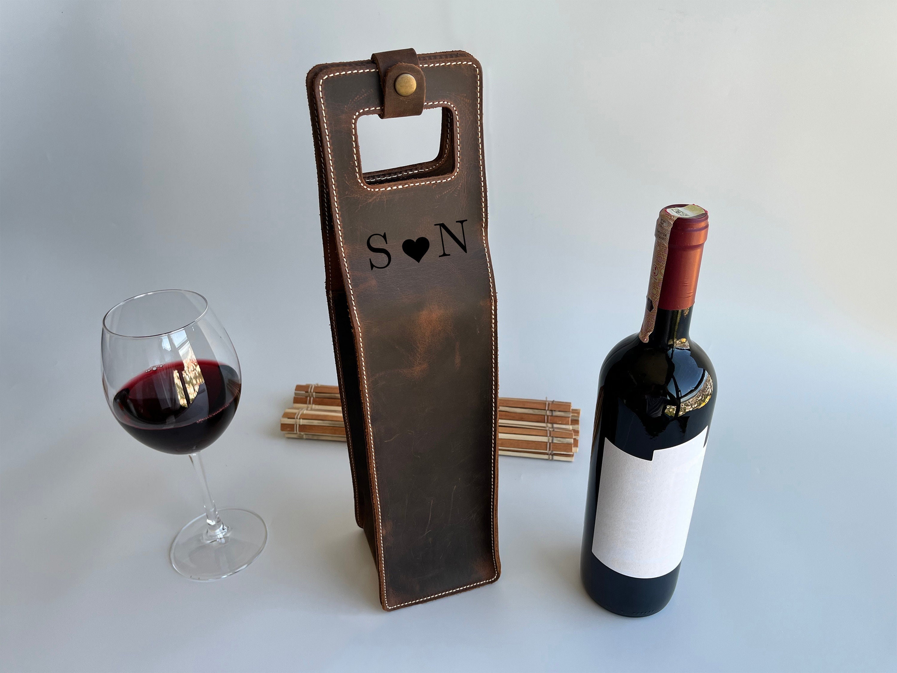 Personalized Leather Wine Tote Bag, Personalized Leather Wine Caddy ...