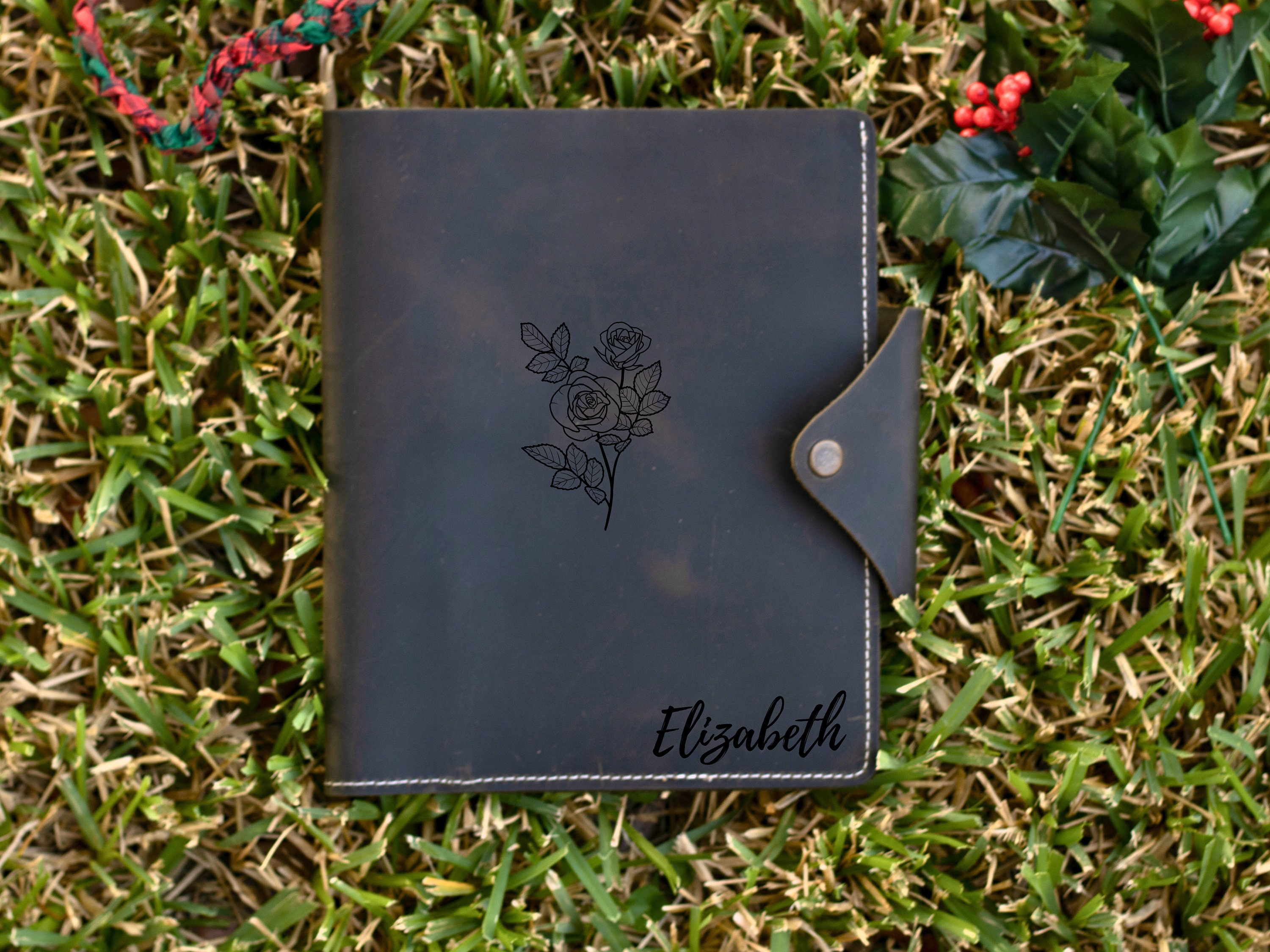 Women's Custom Genuine Leather Pad-folio, Birth Flower Leather ...