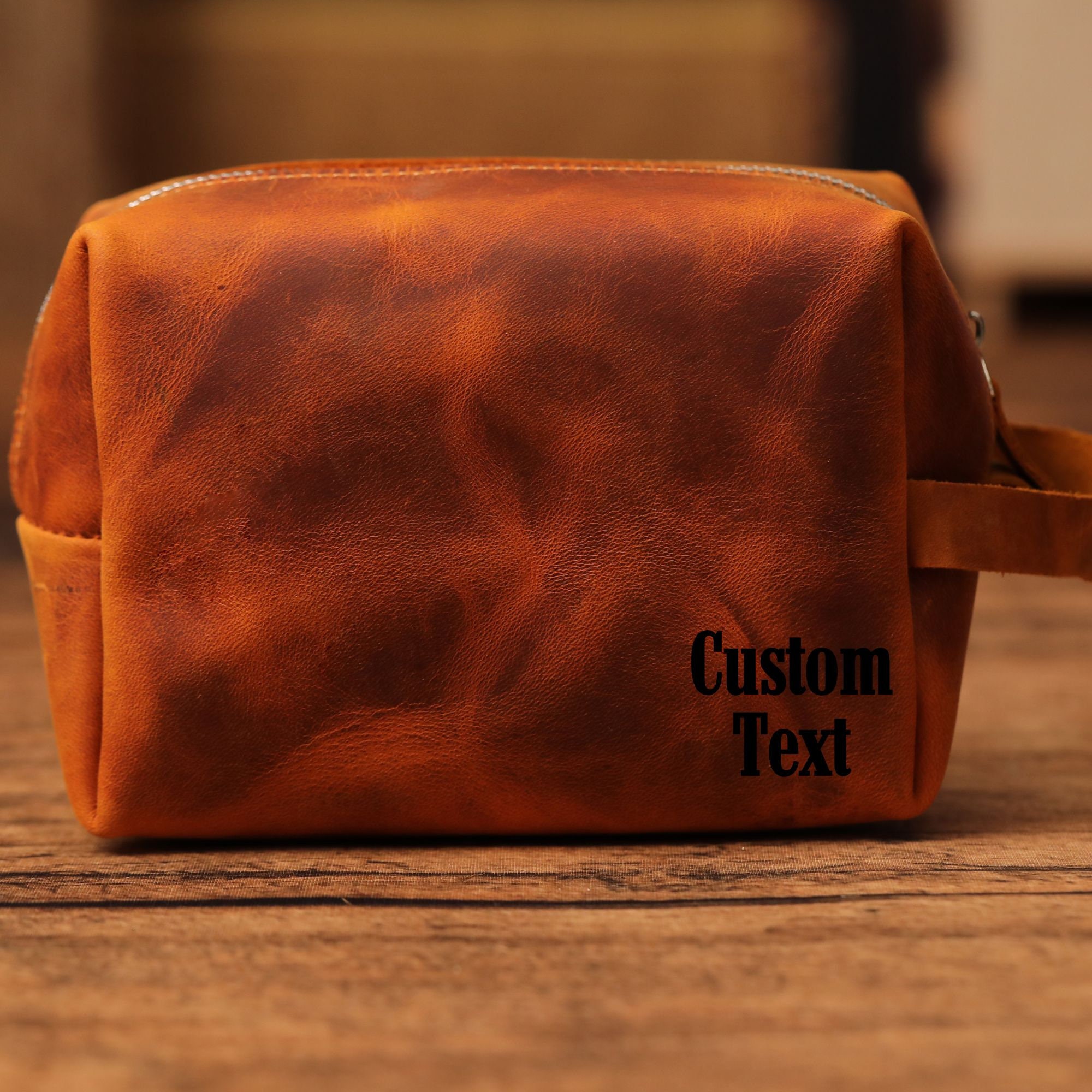 Men's Real Leather Dopp Kit, Custom Groomsman Gift, Men's Leather ...