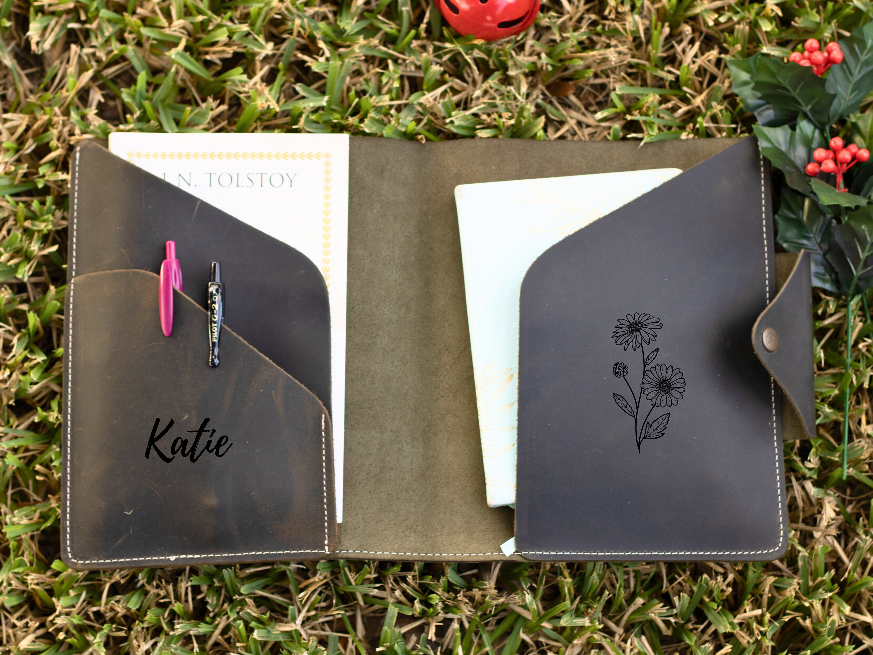 Women's Custom Genuine Leather Pad-folio, Birth Flower Leather ...