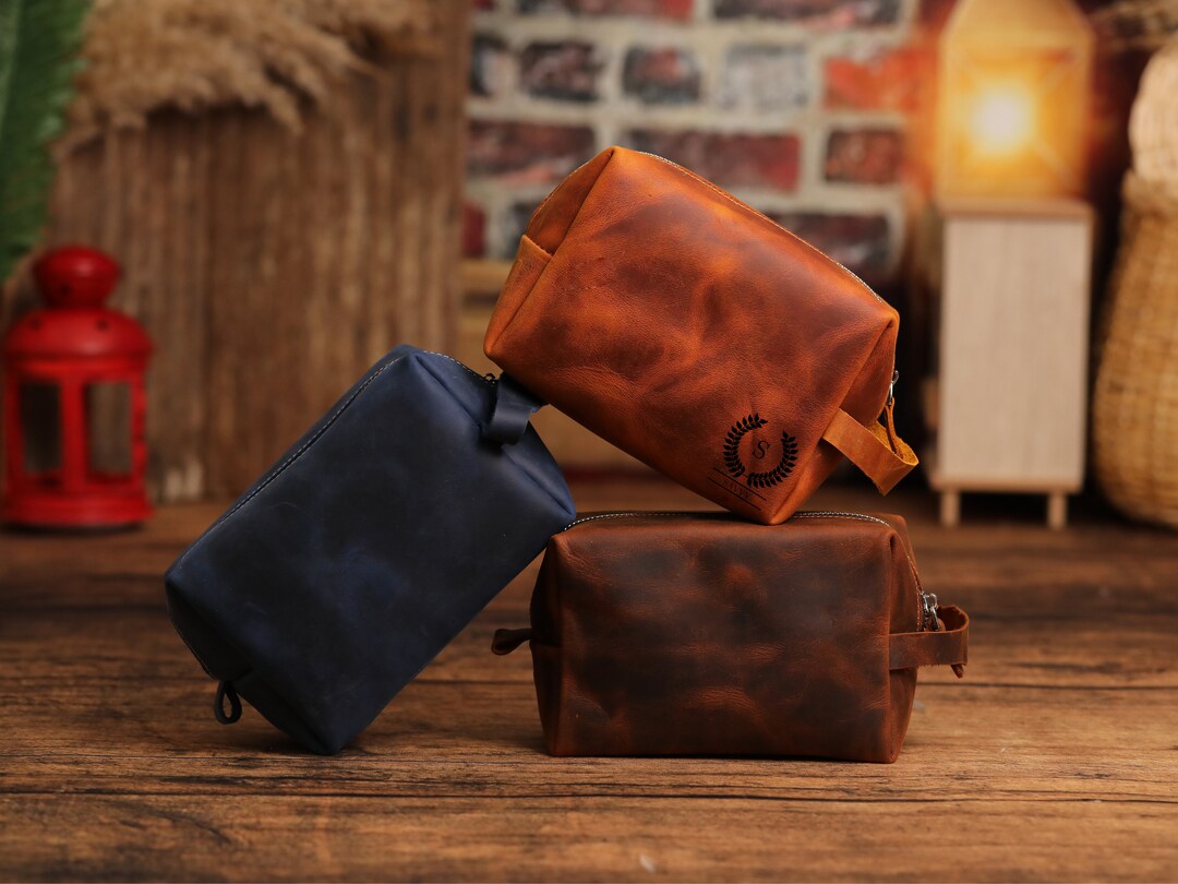 Men's Real Leather Dopp Kit, Custom Groomsman Gift, Men's Leather ...
