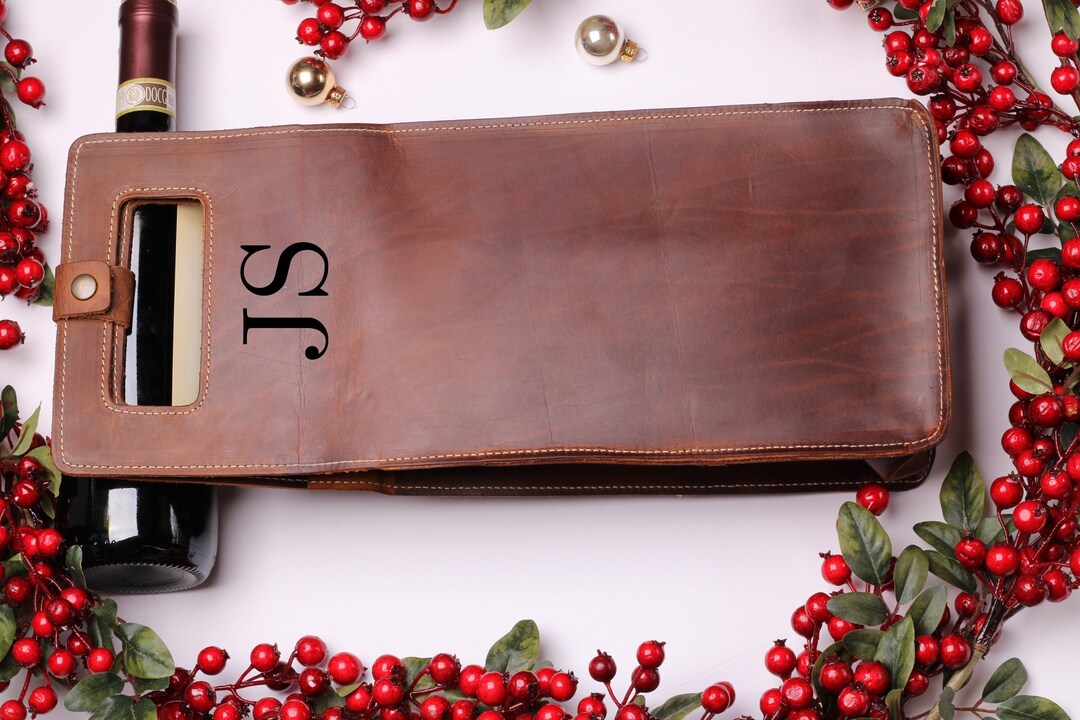Custom Xmas Double Wine Genuine Leather Carrier, Personalized Wine Bag ...