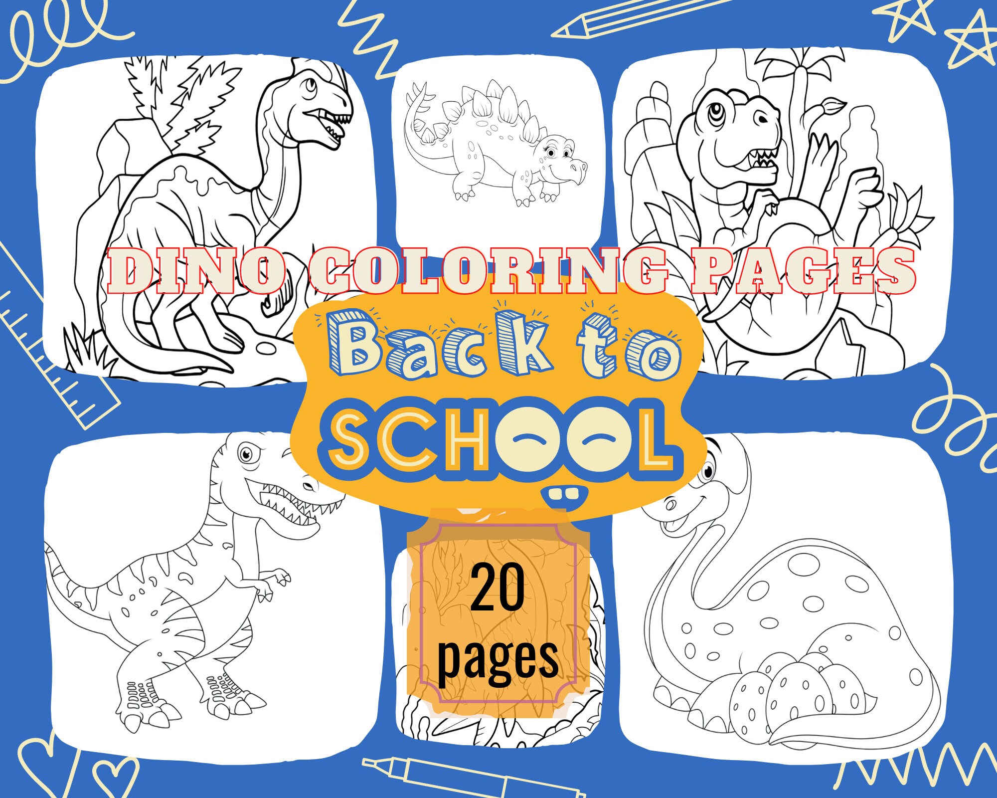 Digital Coloring Pages for Kids -dinosaurs-20 Pages - Printable - Etsy