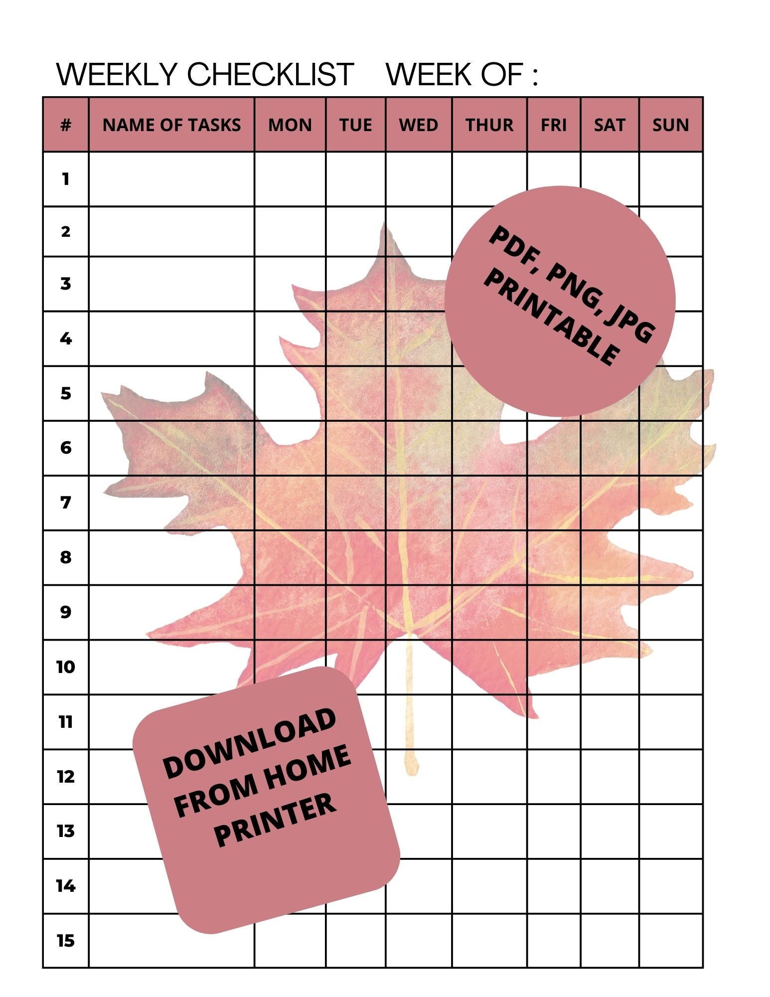 WEEKLY CHECKLIST - Etsy