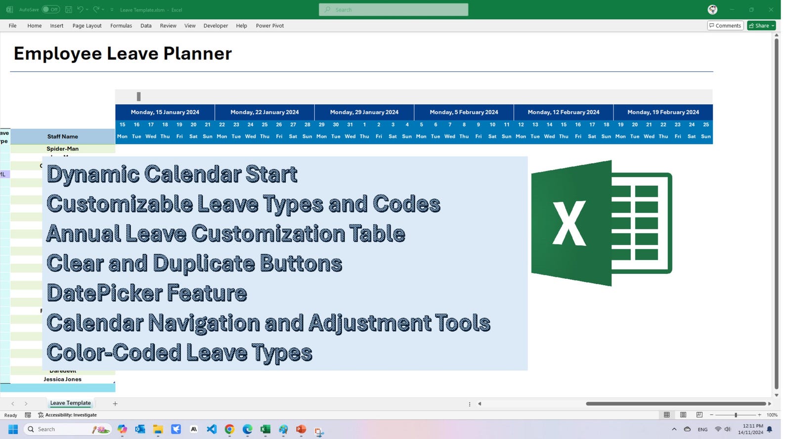Excel Employee Leave Tracker Template – Customizable HR & Vacation ...