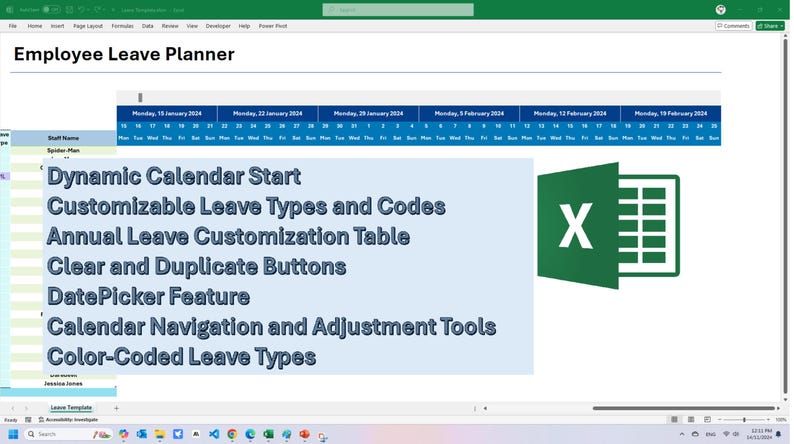 Customizable Excel Employee Leave Tracker Template | Staff Leave ...
