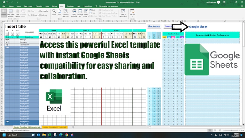 Excel and Google Sheets Employee Roster Template Bundle – 4-week Shift ...