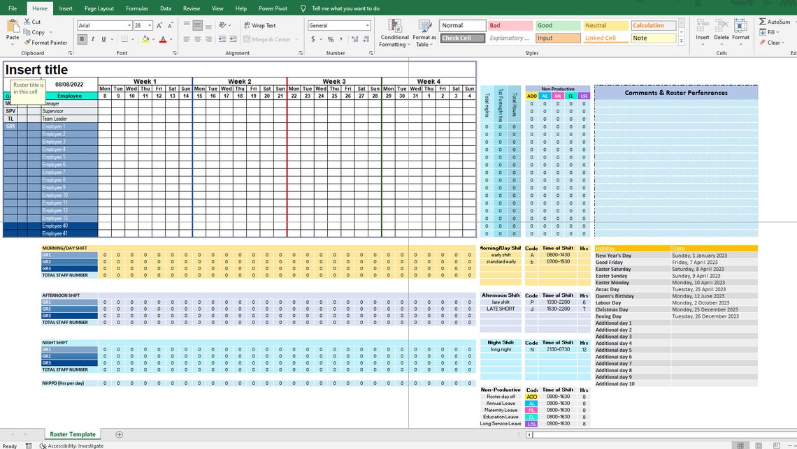Professional Excel Roster Template: Efficient Rotating Shift - Etsy ...