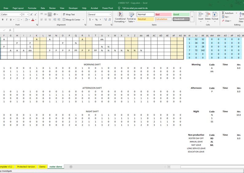 Excel Roster Template Video Tutorial + Practice File | 4-week Shift ...