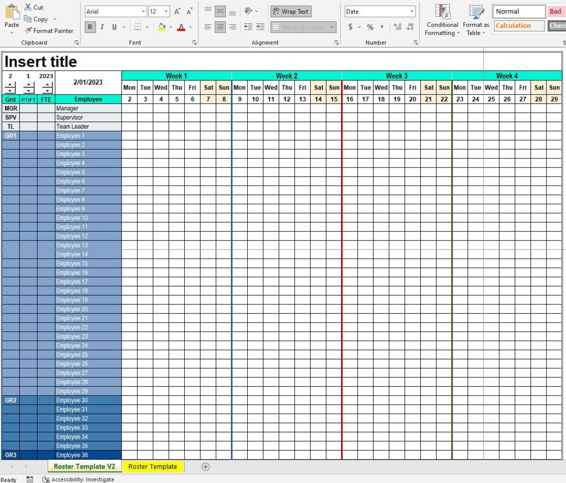 Professional Excel Roster Template: Efficient Rotating Shift - Etsy ...