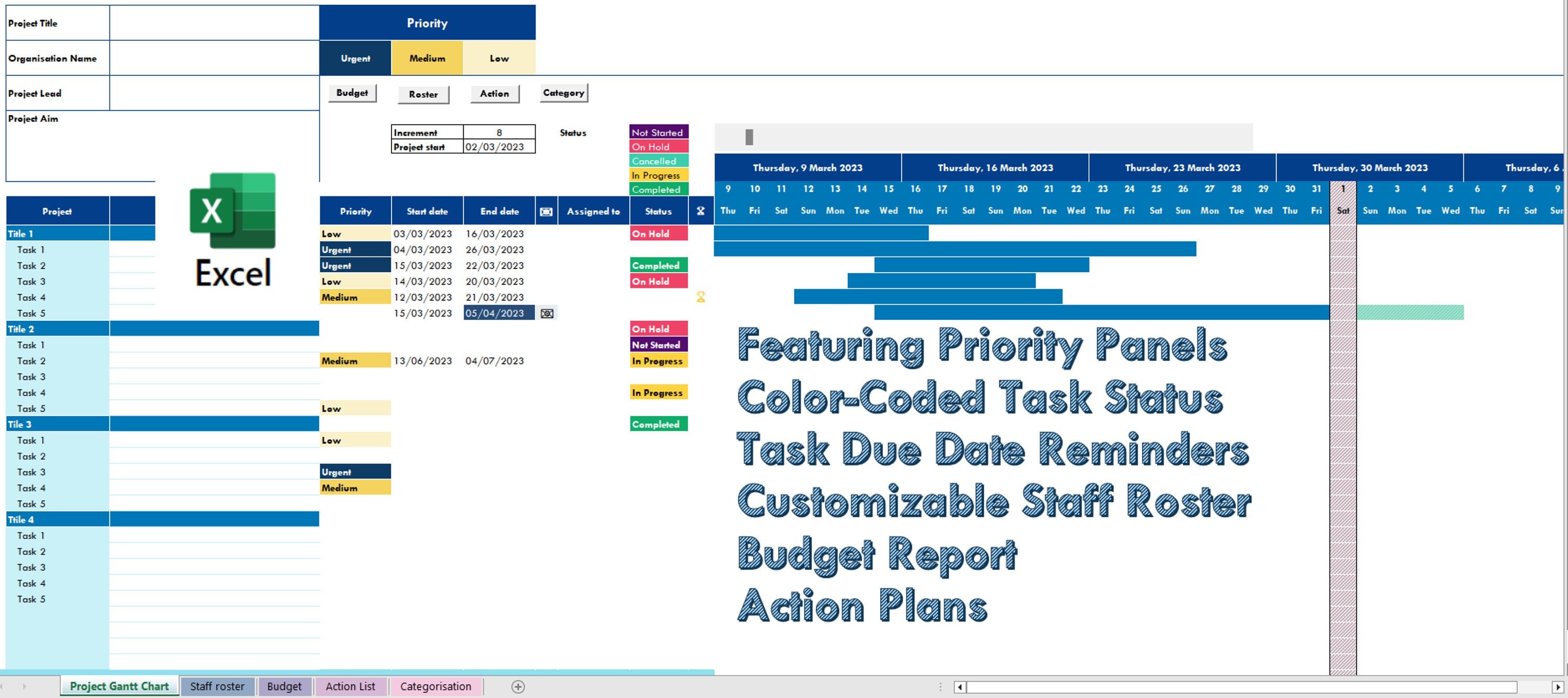 Gantt Chart Excel Template: All-in-one Project Management Tool for Rostering, Budgeting, and ...