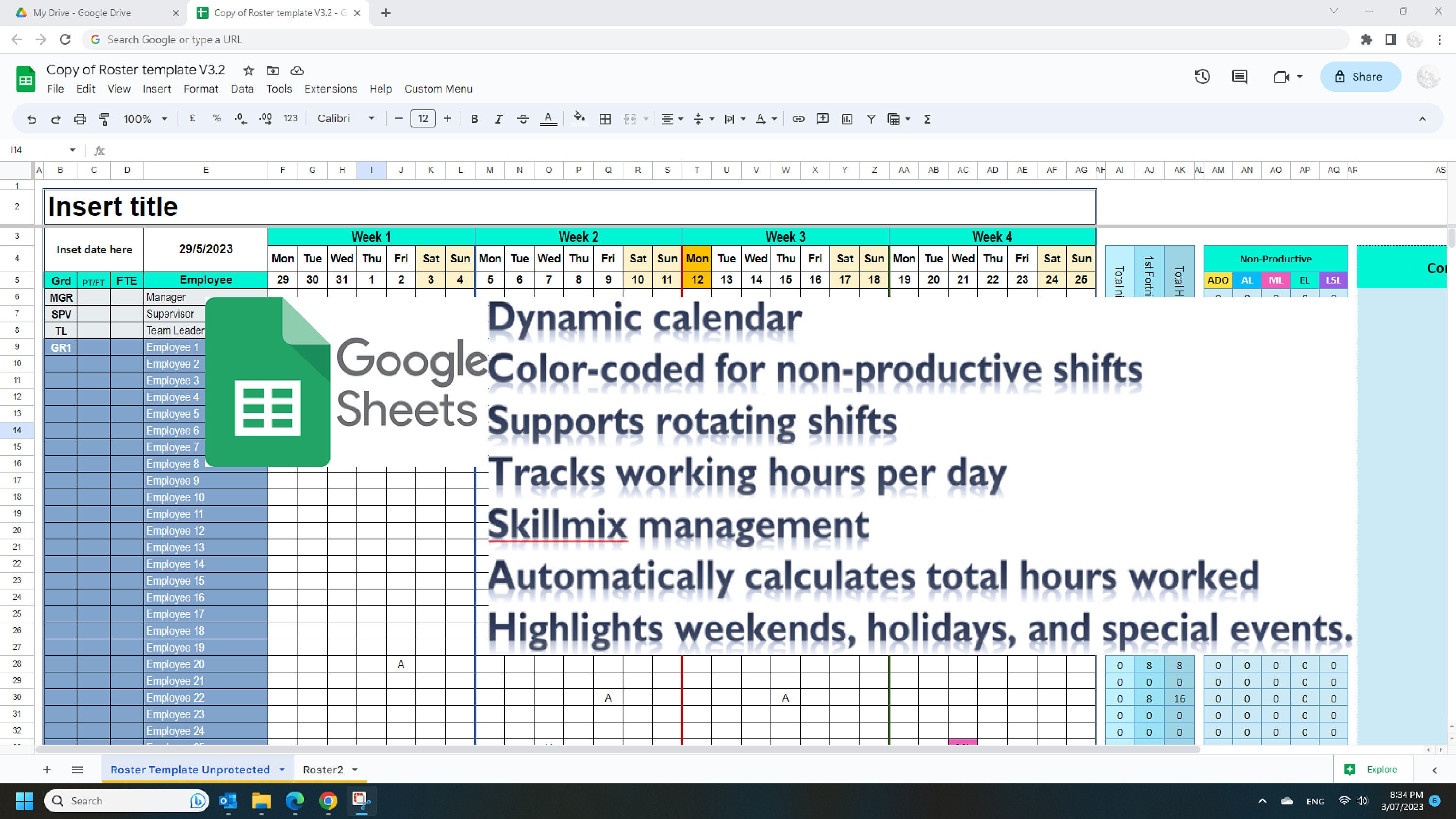 Google Sheets Rostering Template for Customizable Shift Codes and Skill ...
