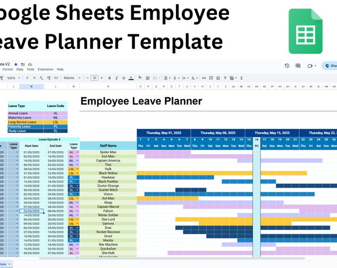 PTO Tracker Google Sheets Template: Employee Leave Calendar - Etsy Canada