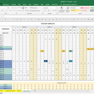 Excel Roster Template Video Tutorial + Practice File | 4‑week Employee ...