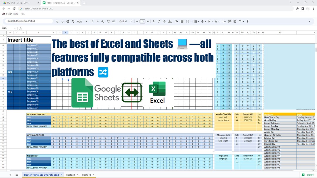 Employee Roster Template for Efficient Staff Management Excel & Google ...