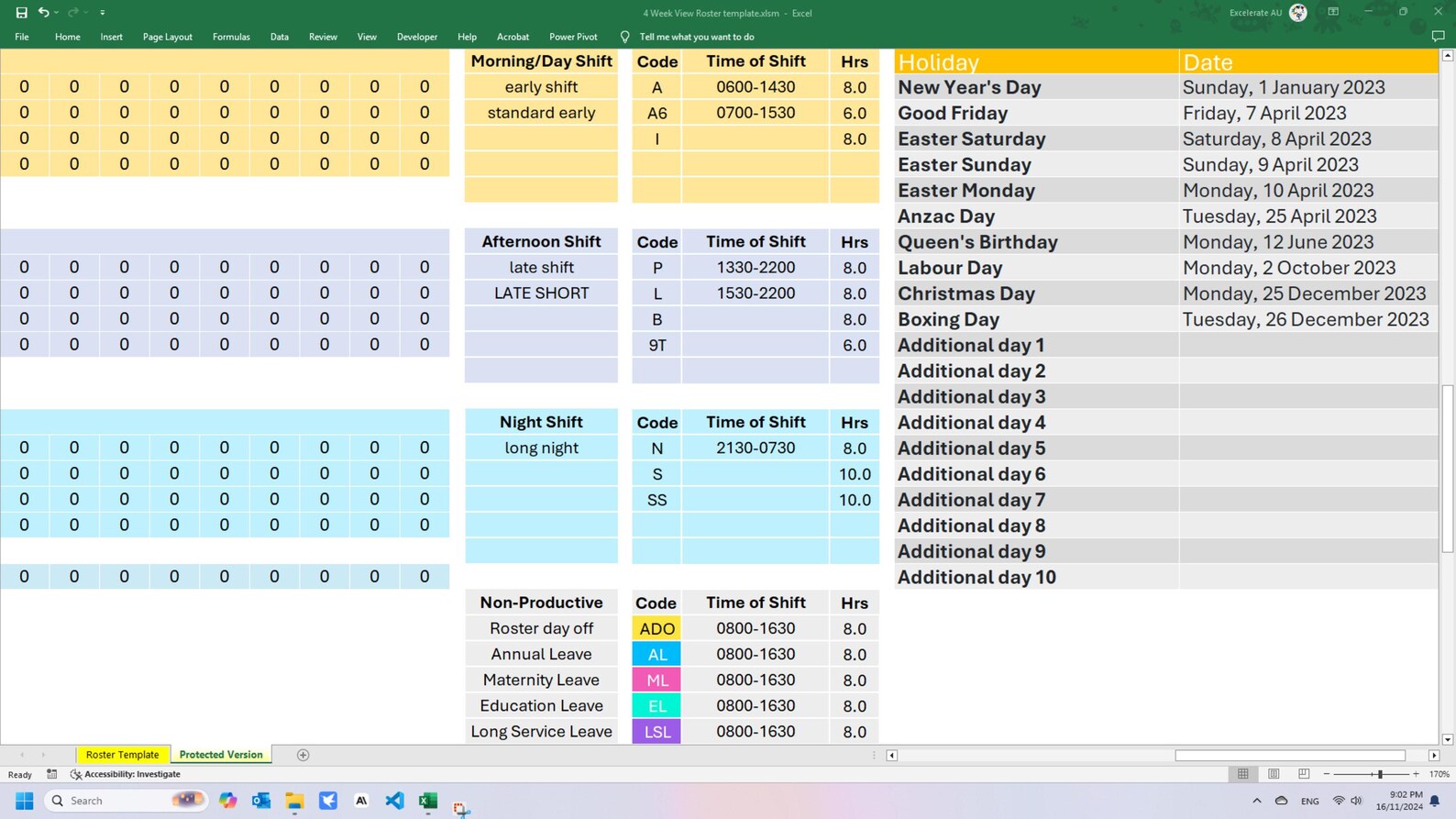 Excel Employee Roster Template: Australian Business Planner (4, 6, 8 ...