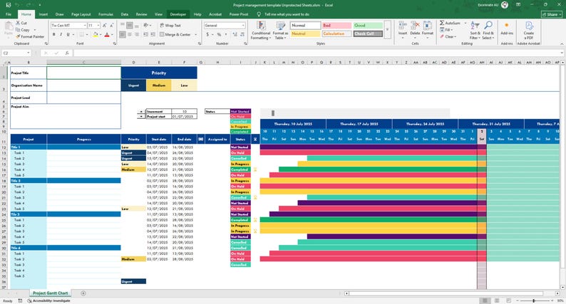 Gantt Chart Excel Template: Project Management Tool With Budgeting - Etsy