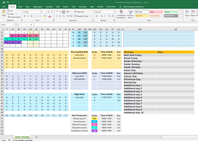 Monthly Employee Schedule Template | Excel Staff Roster & Rota Planner ...