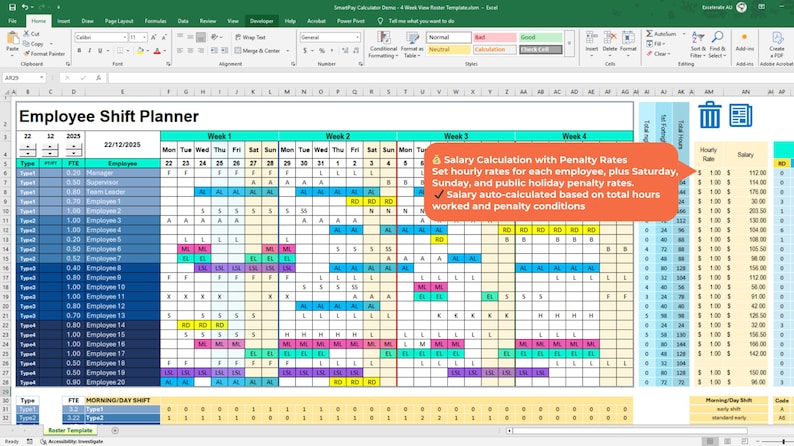 Excel Employee Shift Roster Template | 4, 6 & 8‑week Rotating Schedule ...