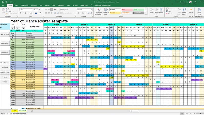 52‑week Excel Shift Roster Template – Employee Schedule Planner With ...
