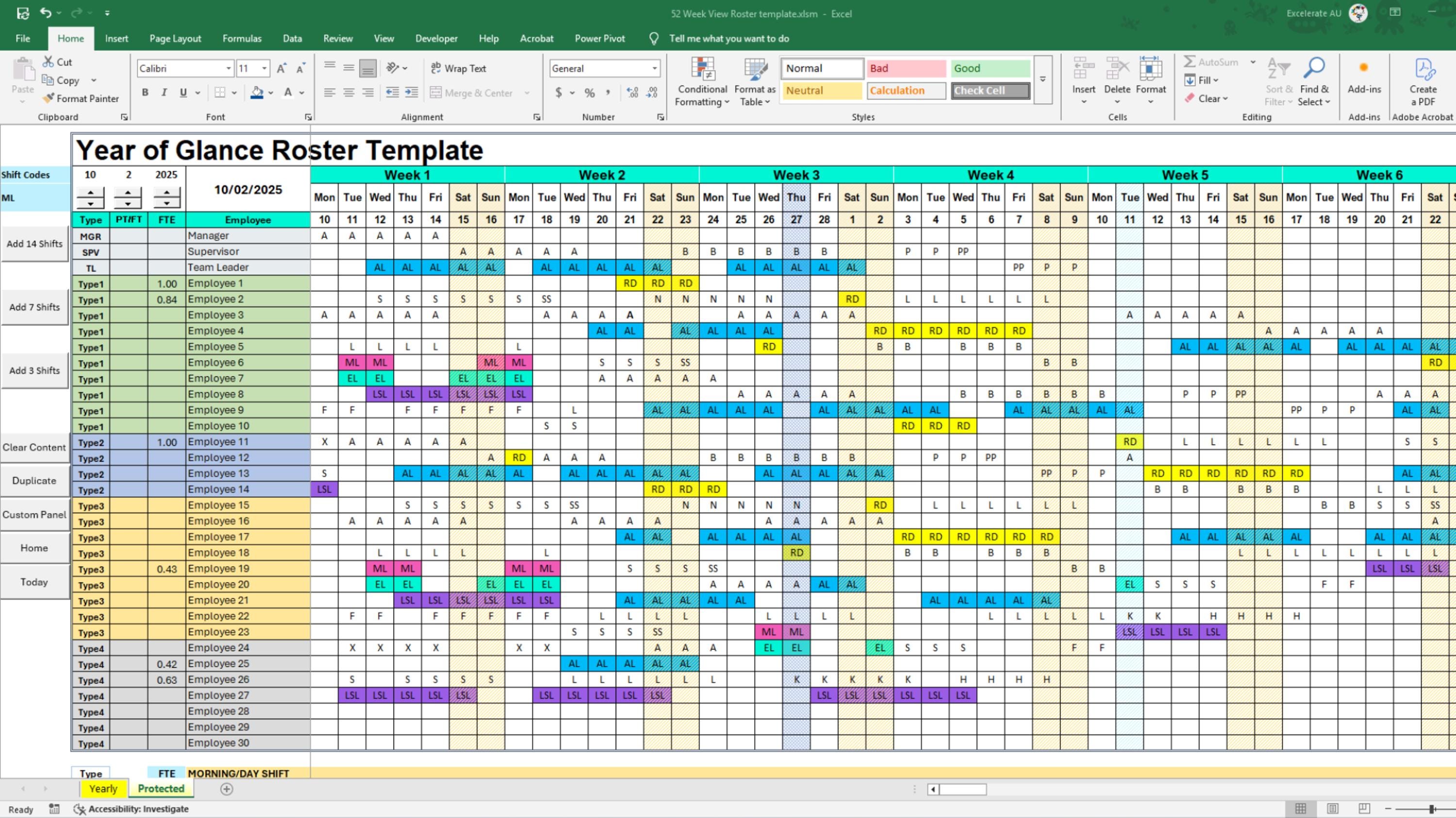 52‑week Excel Shift Roster Template – Employee Schedule Planner With ...