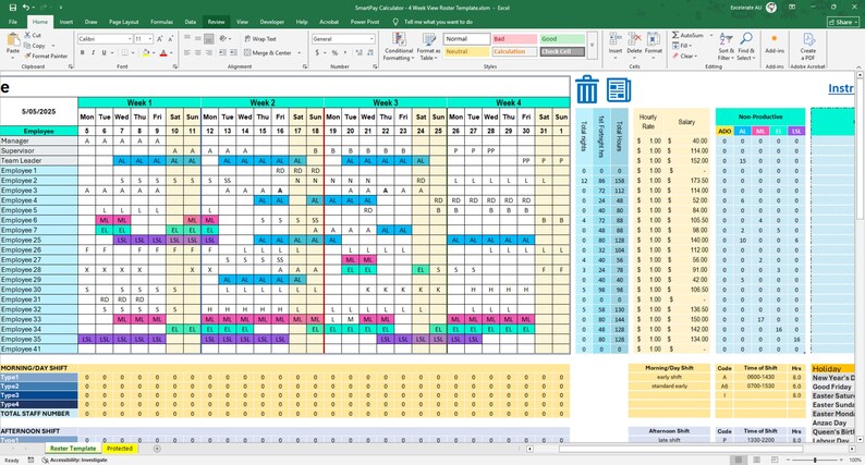 Excel Employee Shift Roster Template | 4, 6 & 8‑week Rotating Schedule ...