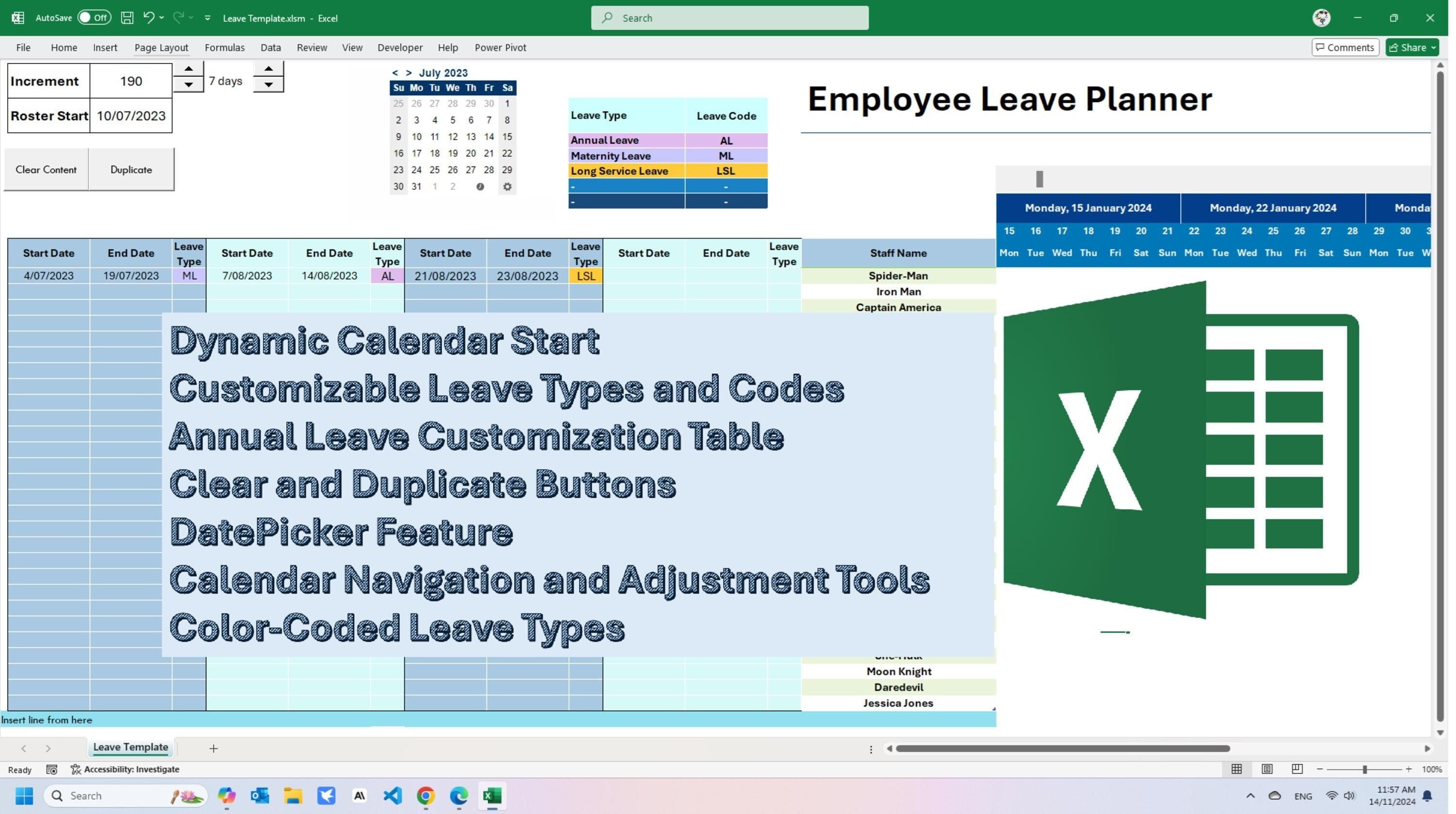 Customizable Excel Employee Leave Tracker Template | Staff Leave ...