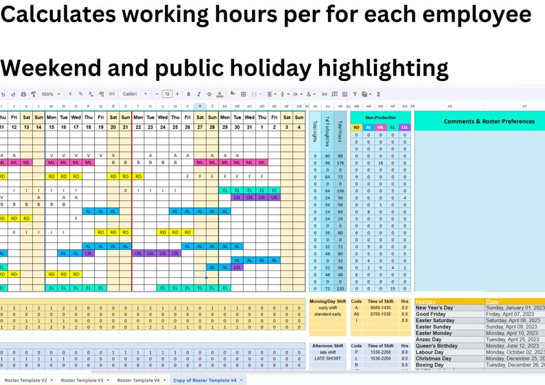 Google Sheets Employee Roster Template – 4‑week Shift Planner & Staff ...