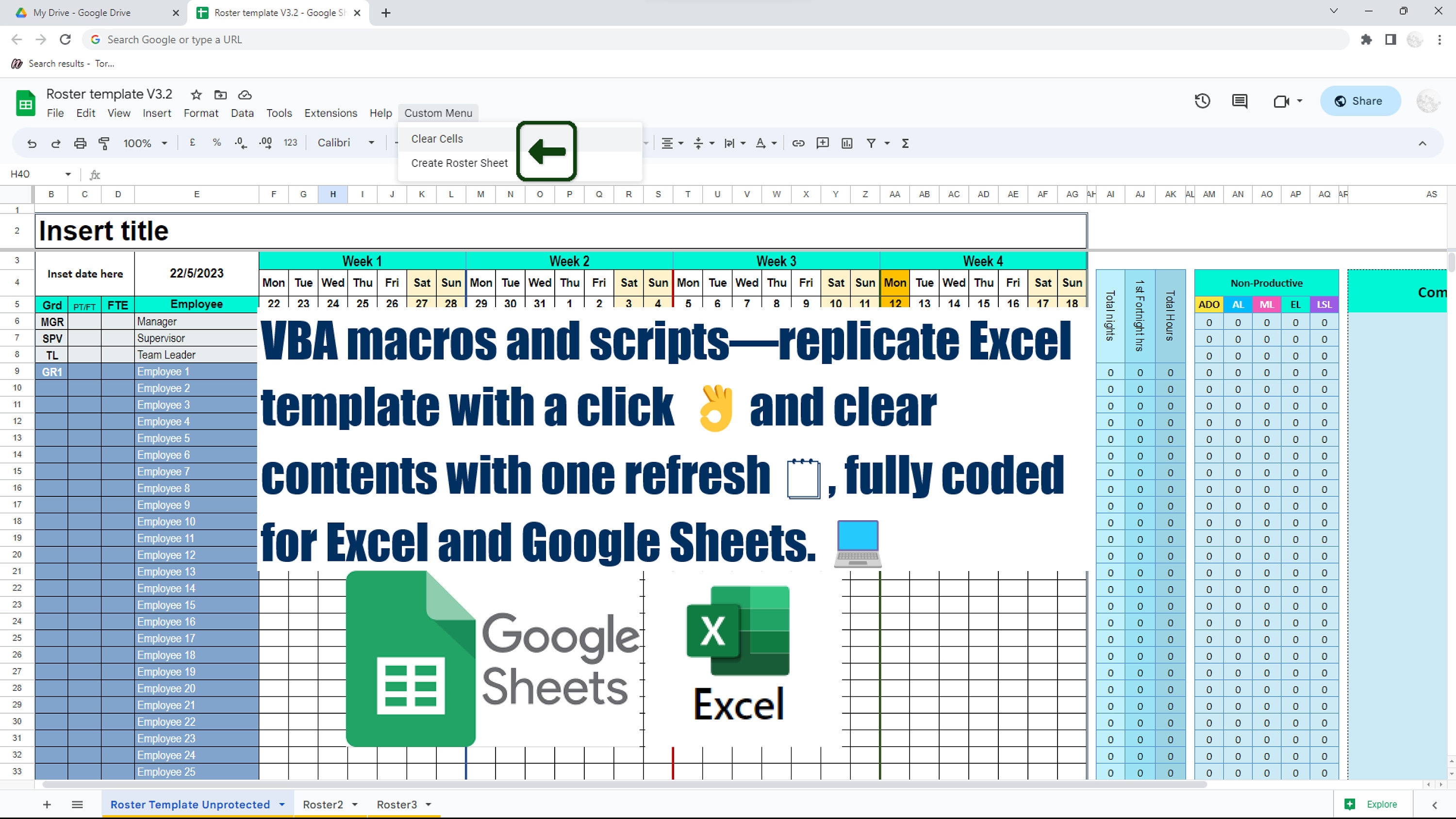 Google Sheets Employee Roster Template – 4‑week Shift Planner & Staff ...