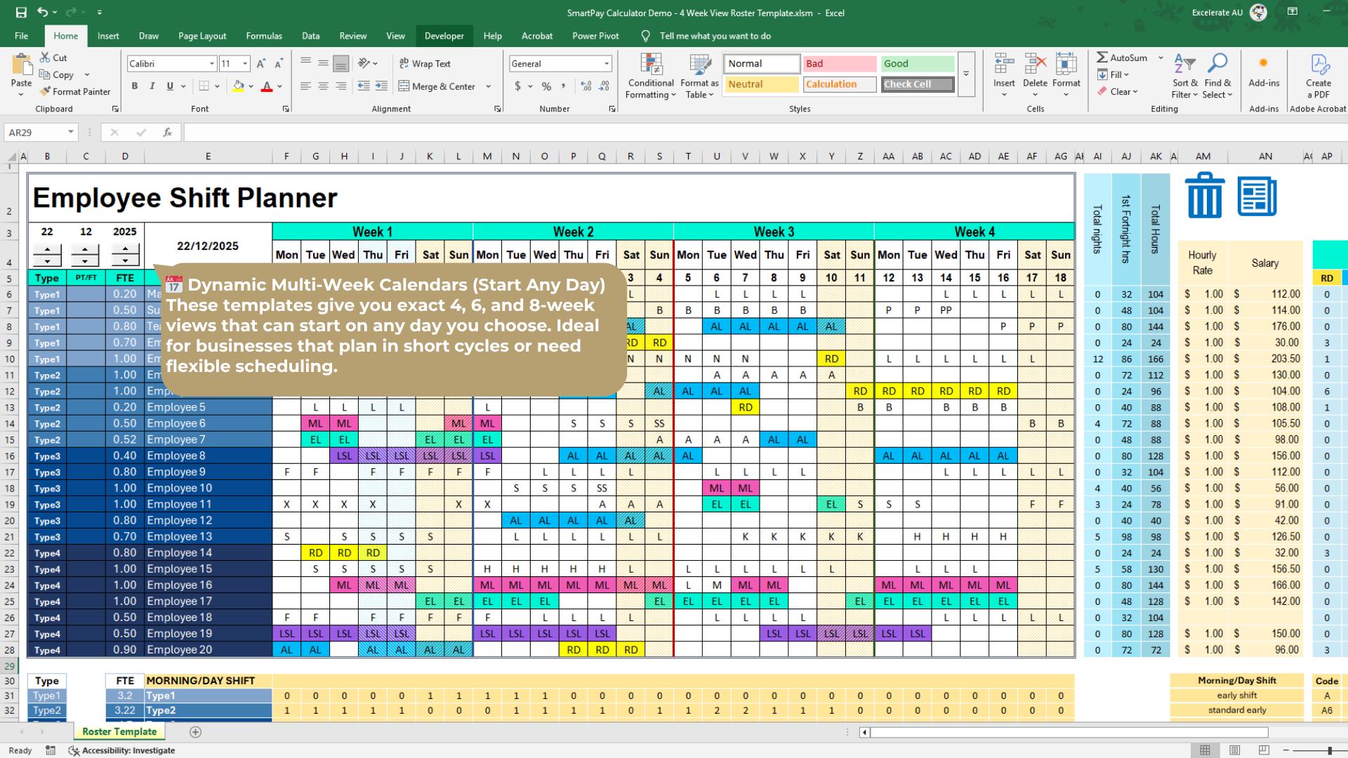 Excel Employee Shift Roster Template | 4, 6 & 8‑week Rotating Schedule ...